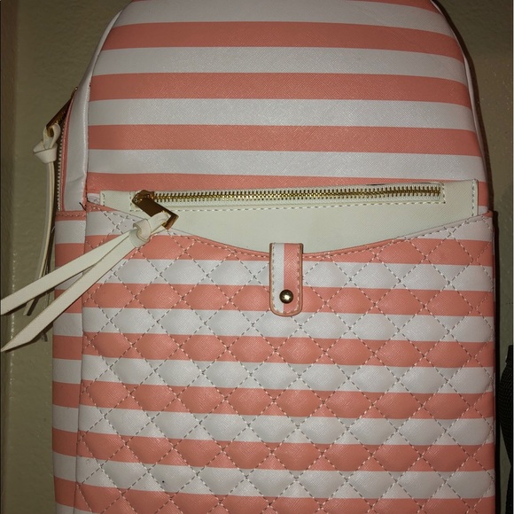 Bags | Blush And White Striped Backpack | Poshmark